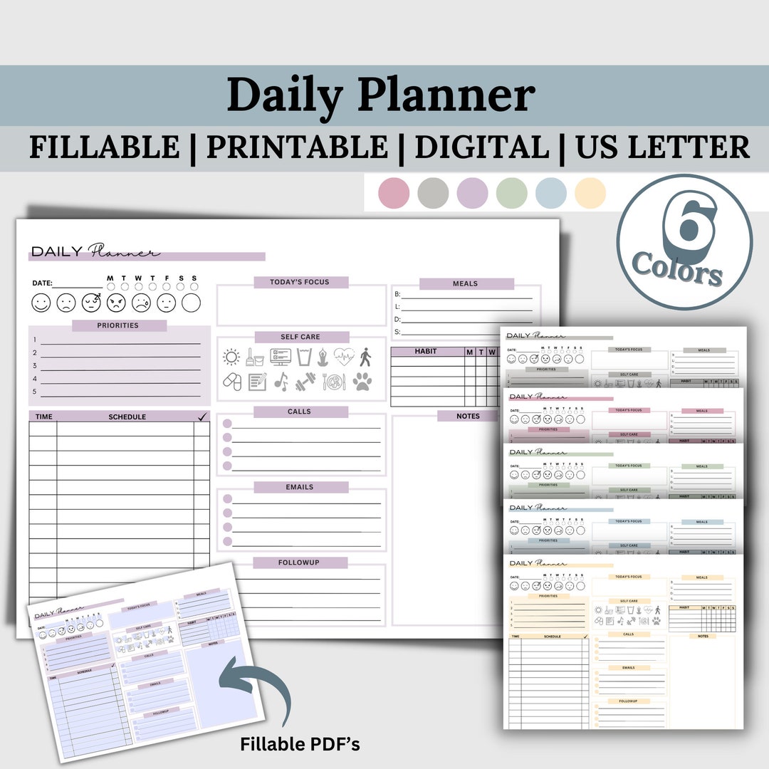 Daily Fillable Planner, Landscape Printable Schedule, Daily Schedule ...