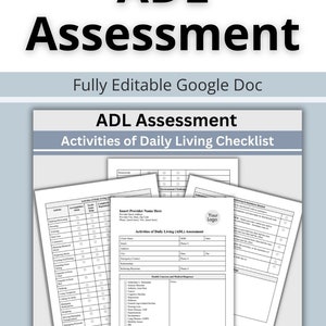 ADL Assessment, Activities of Daily Living Checklist, Care Plan, OT ...