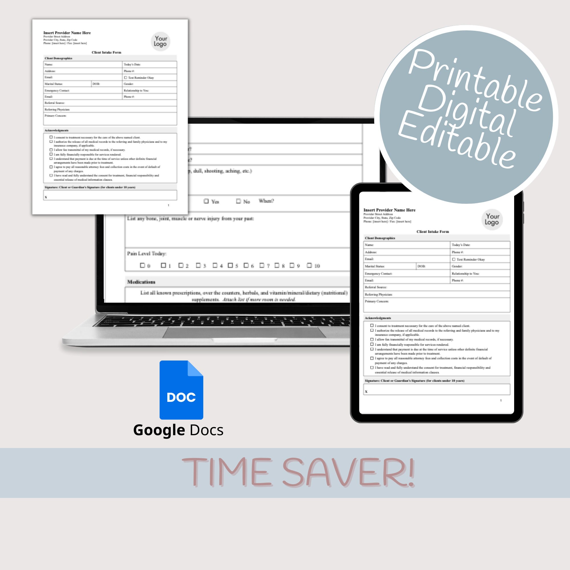 Physiotherapy Client Intake Form, Printable Patient Intake Form ...