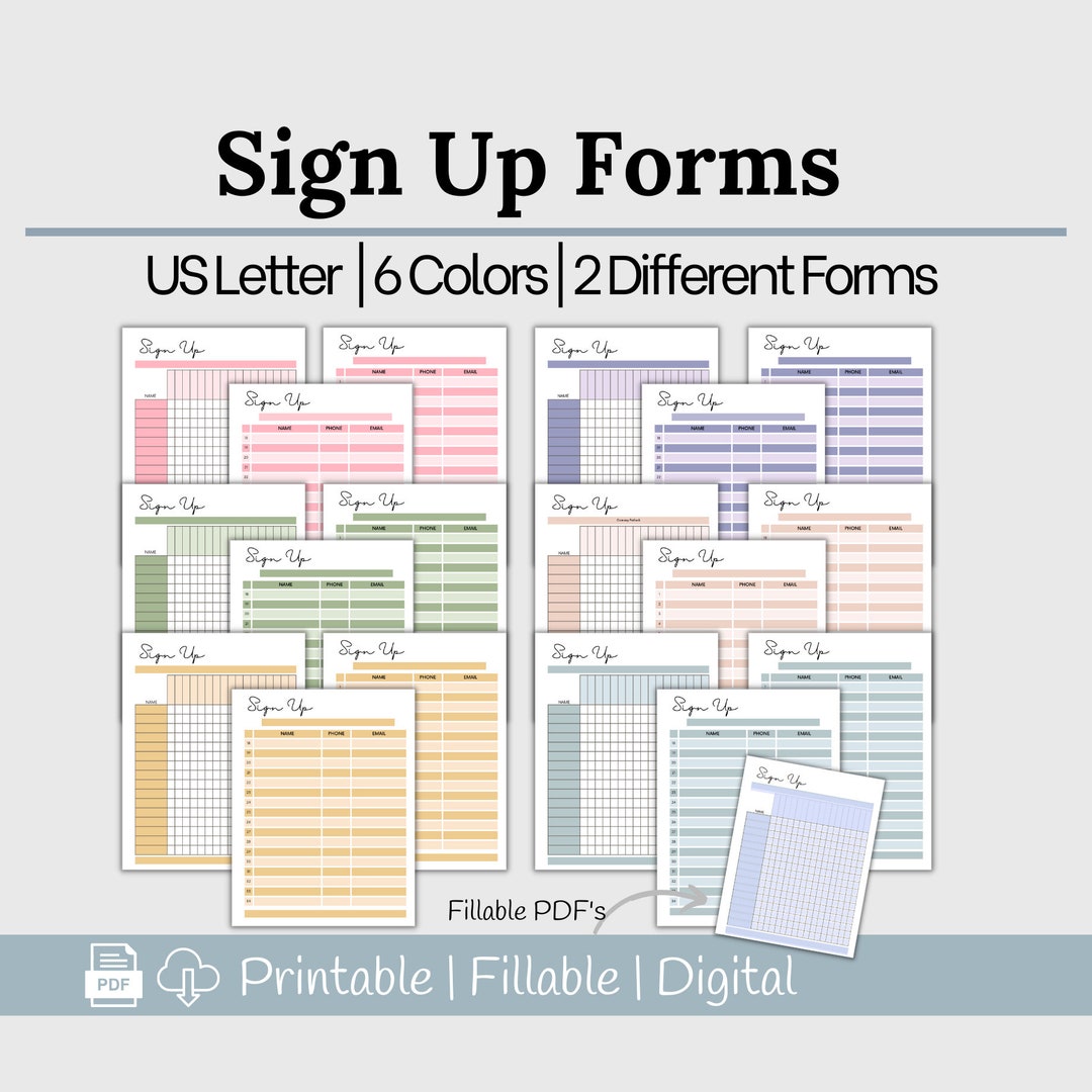 Fillable Sign up Sheets, Sign up Sheet Template, Sign up List, Party ...