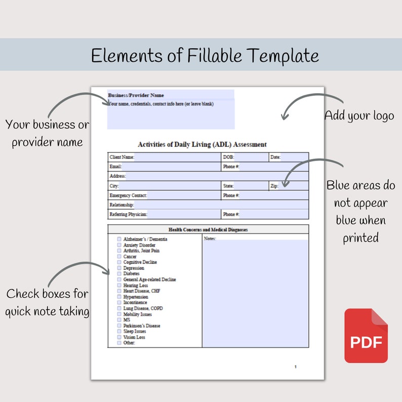 ADL Assessment Activities of Daily Living Checklist Care - Etsy Australia