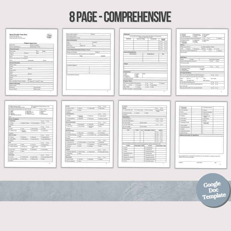 EDITABLE Pediatric Medical Intake Form Pediatric Clinic New - Etsy