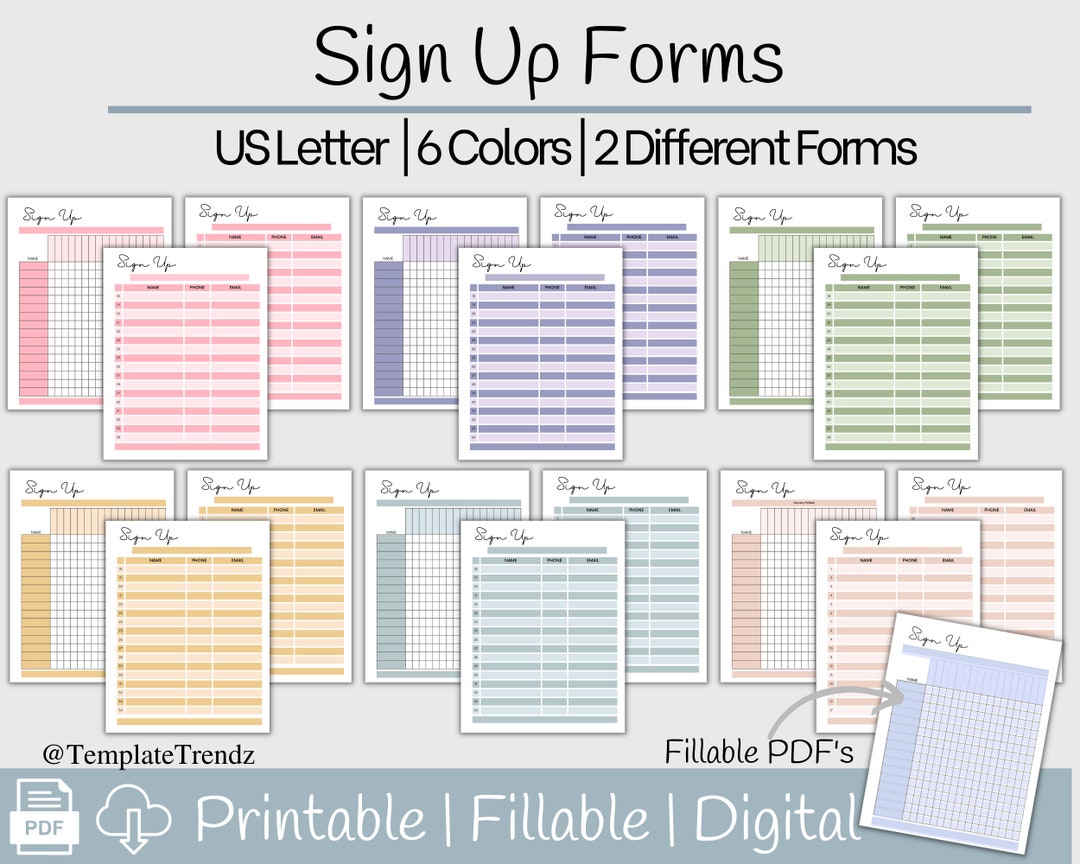 Fillable Sign up Sheets Sign up Sheet Template Sign up List - Etsy