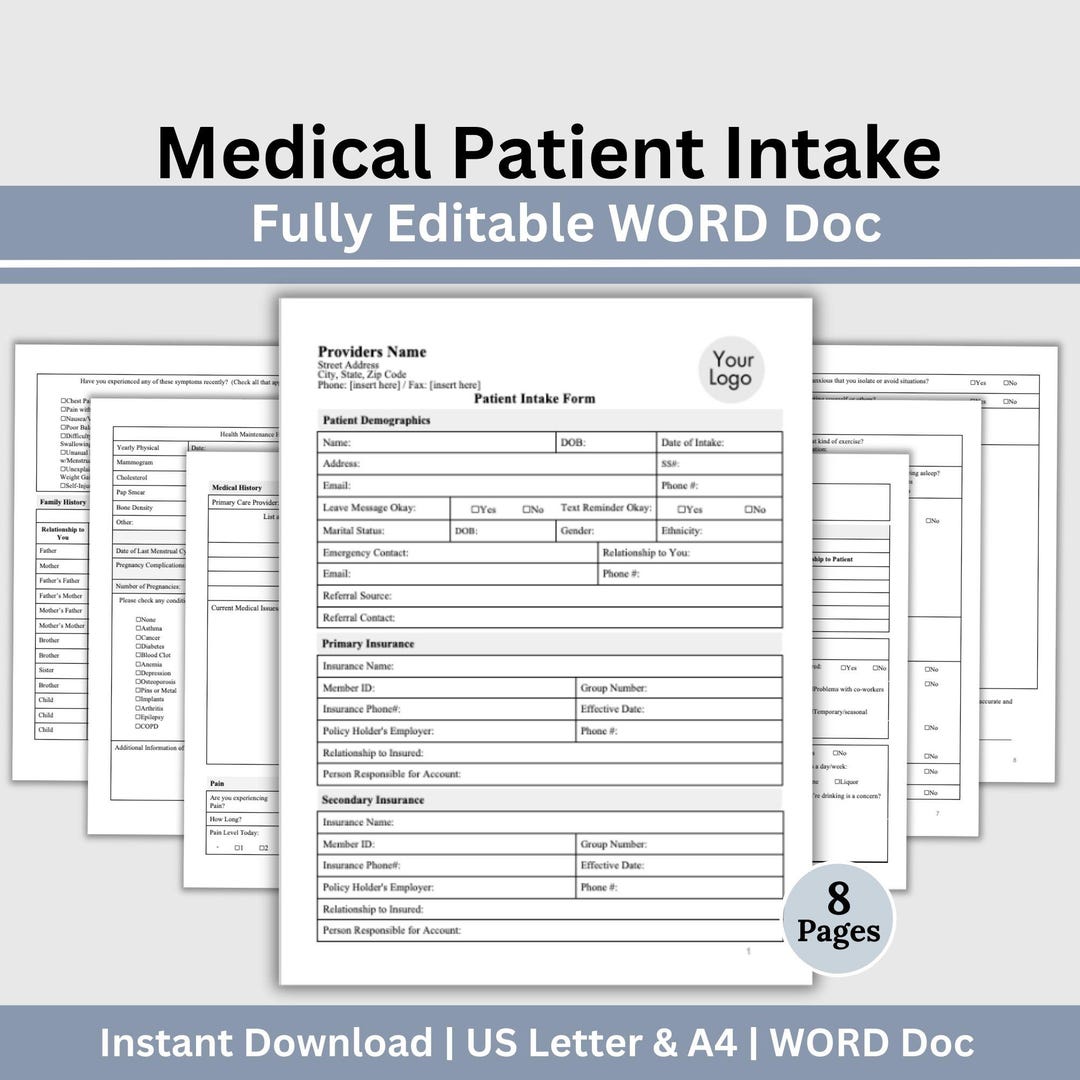 Medical Intake Form, Patient Intake Form, Medical Forms, Medical ...