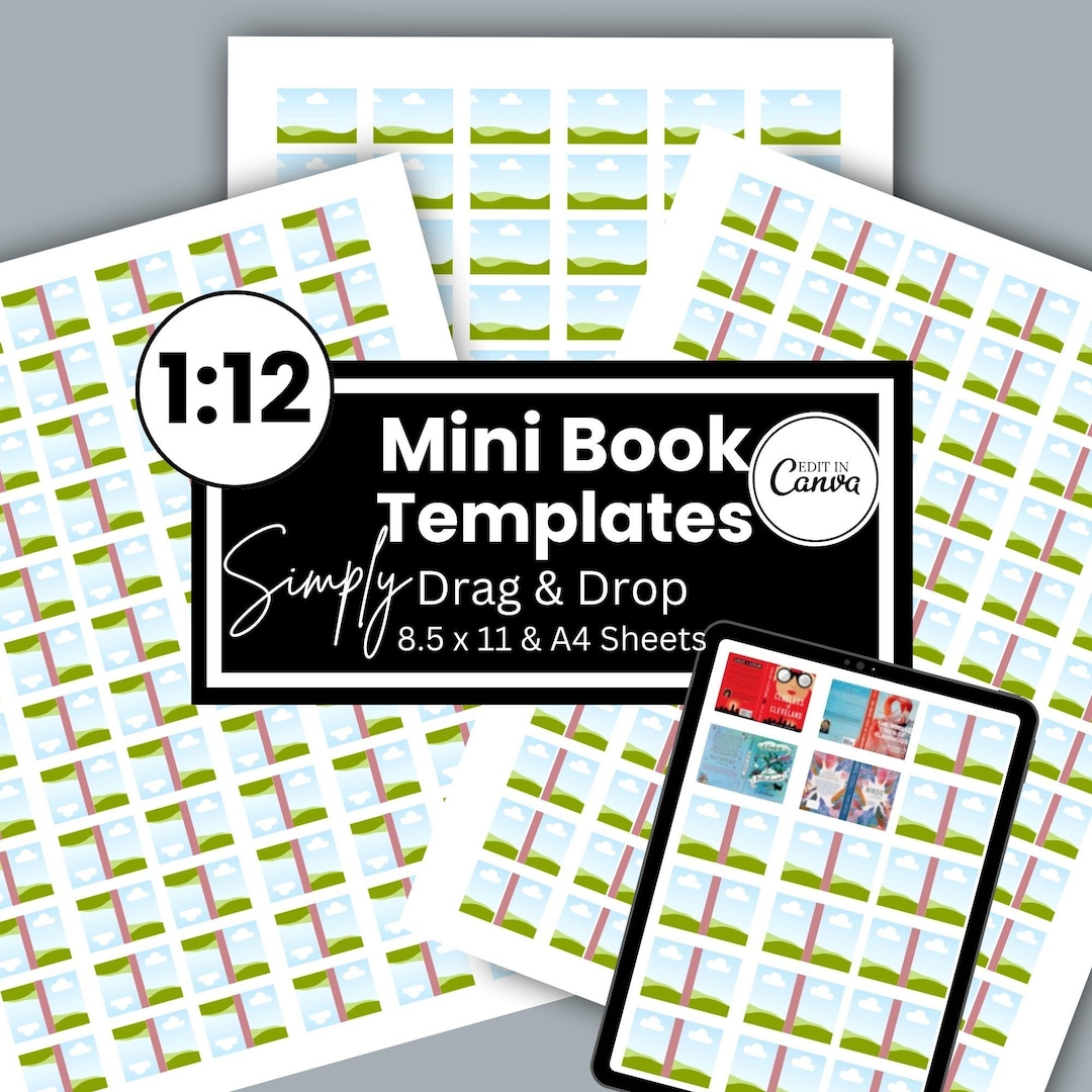 1:12 Mini Book Cover Template, Dollhouse Book Template, Miniature Books ...