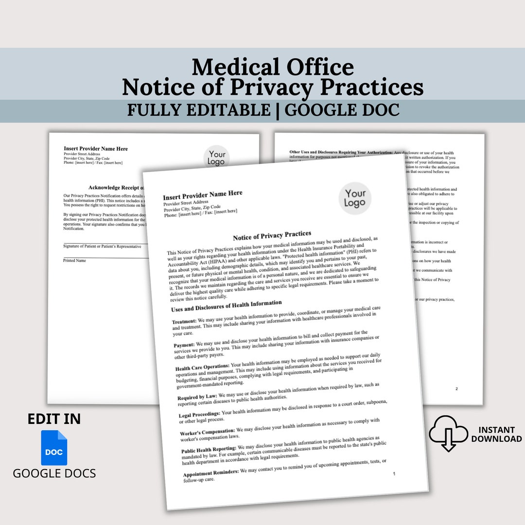 Medical Office Notice of Privacy Practices, Healthcare Templates, HIPAA ...