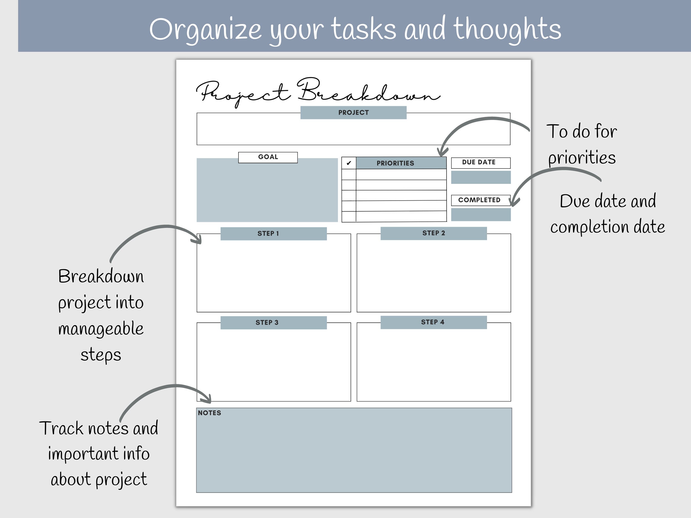 Project Breakdown Planner, Task Planner, Project Planner Page ...