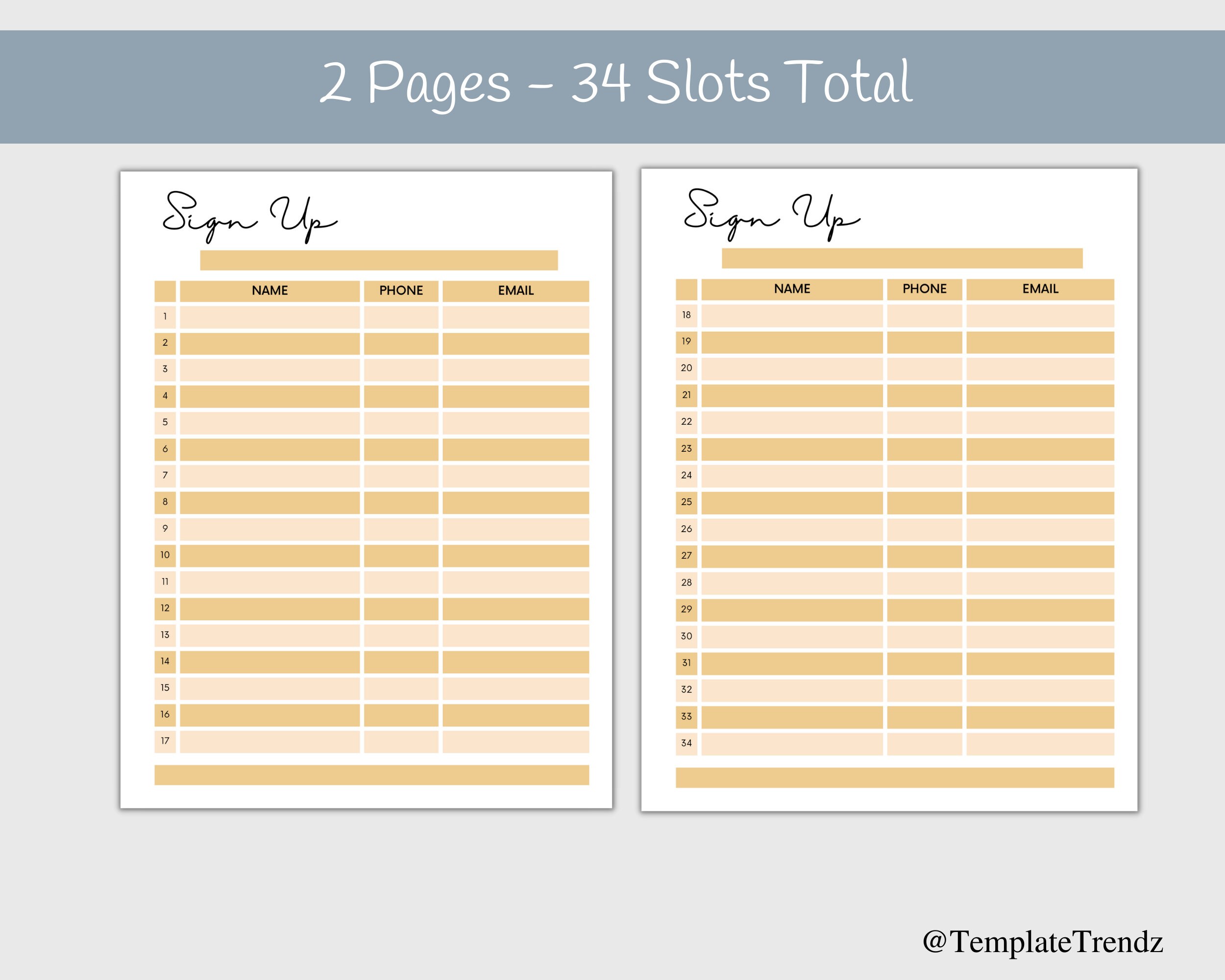 Printable Sign up Sheets, Sign up Sheet Template, Sign up List, Party ...