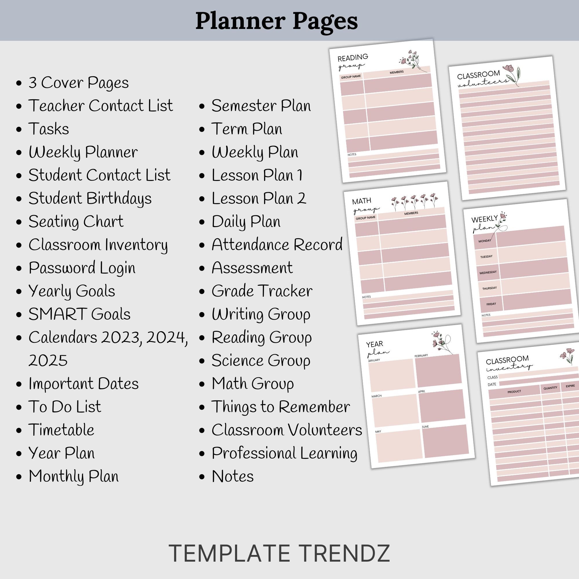 Teacher Planner Printable, Lesson Plan Organizer, Academic Planner ...
