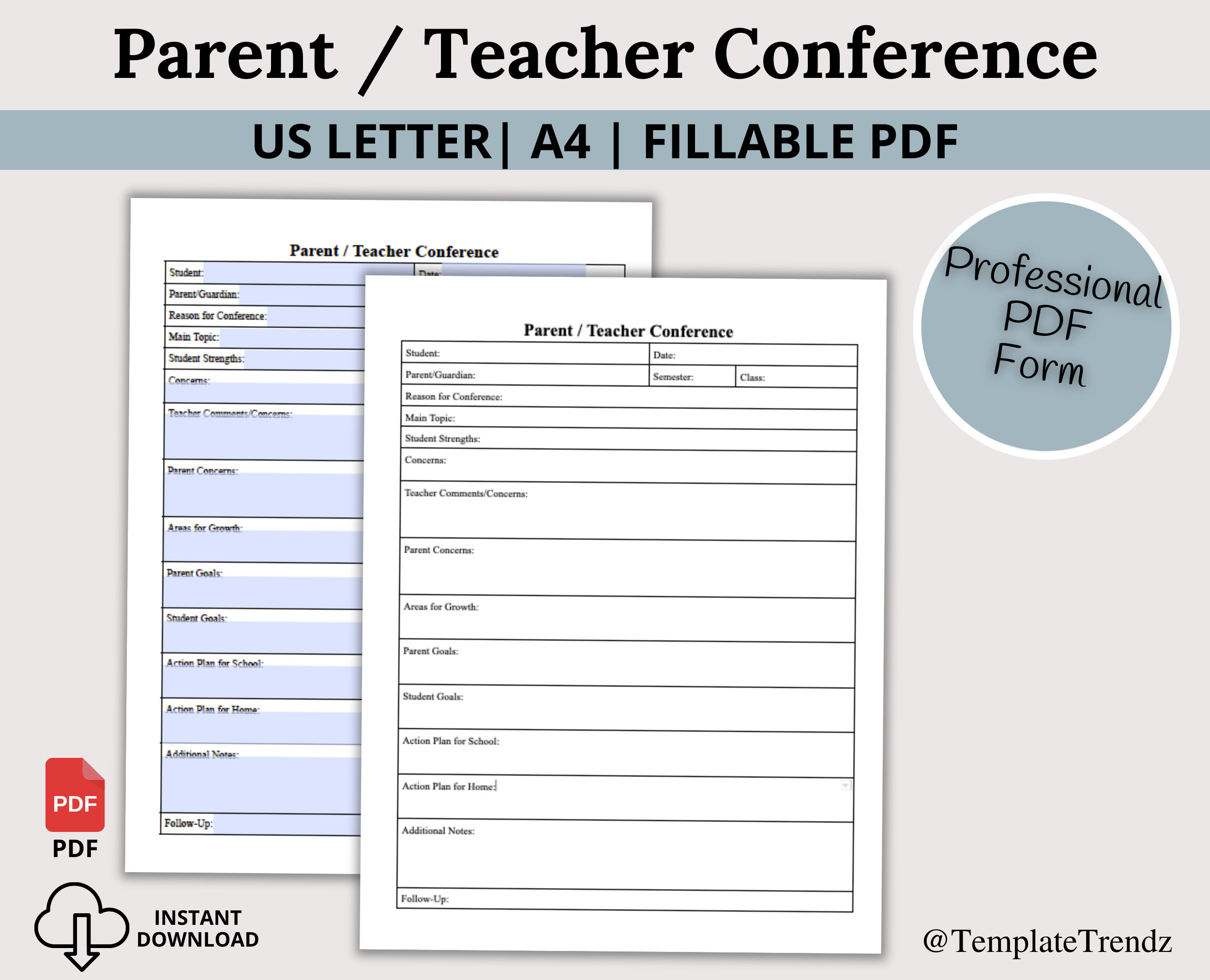 Parent Teacher Conference Form Digital Planner Classroom - Etsy