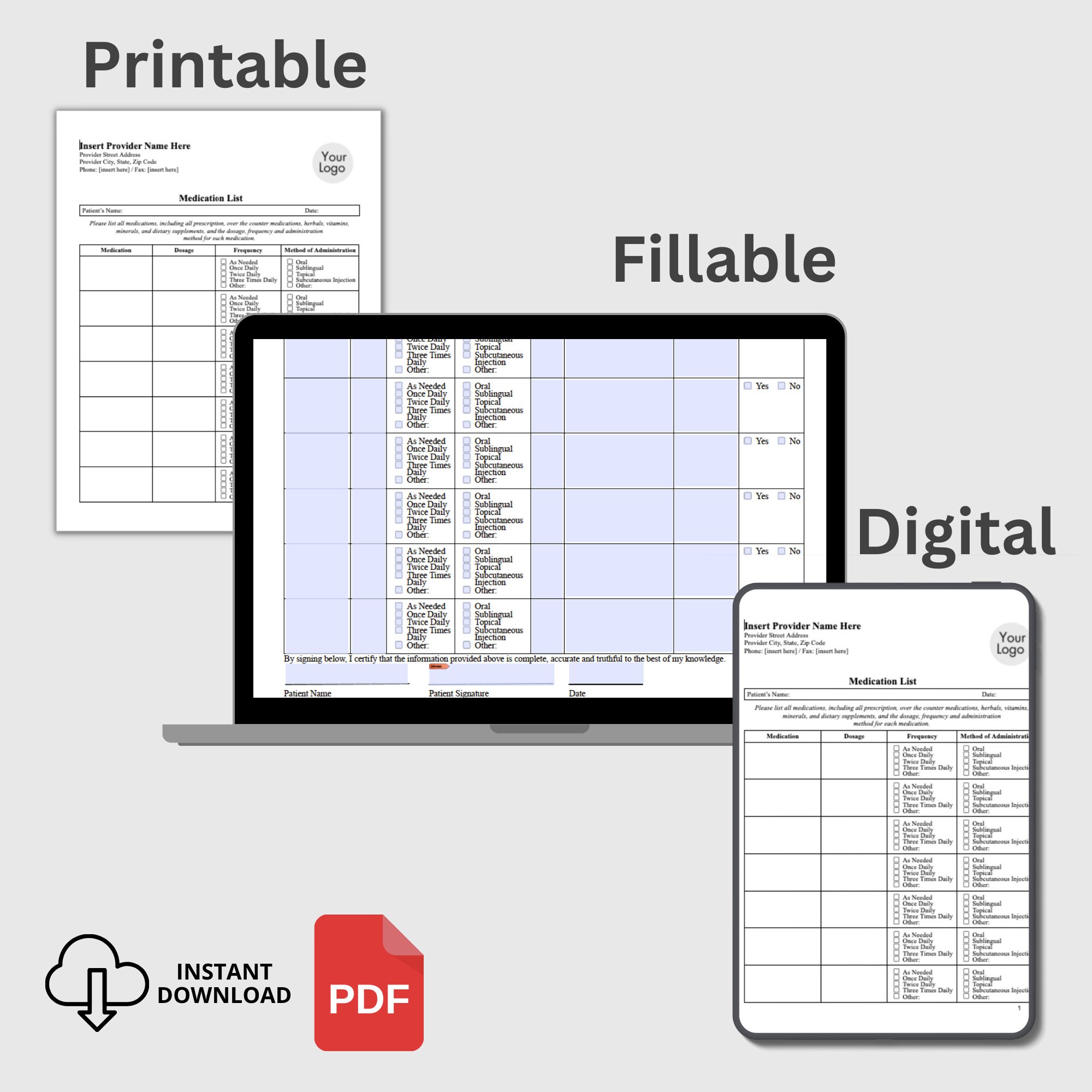 Patient Medication Intake Form for Medical Office, Patient Information ...