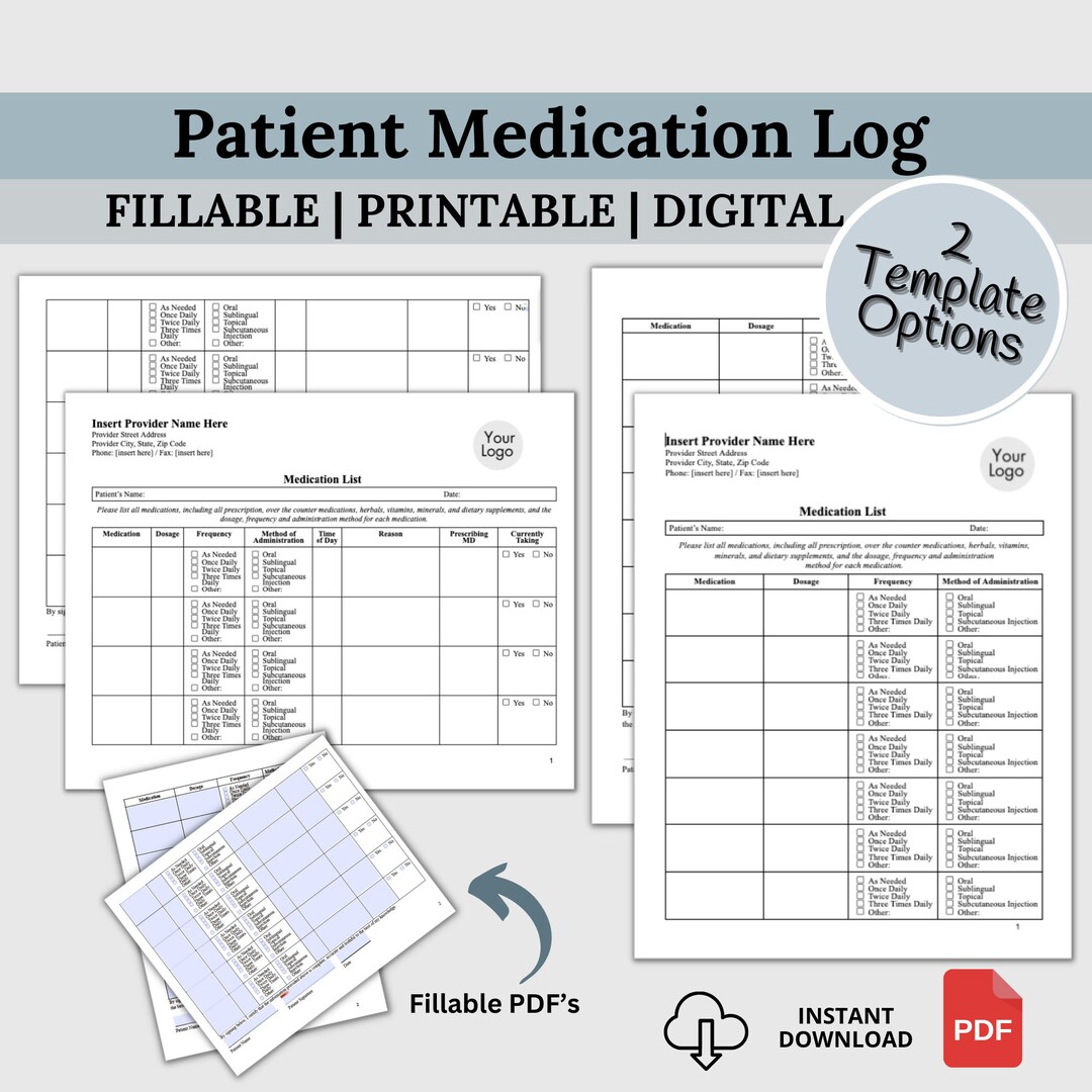 Patient Medication Intake Form for Medical Office, Patient Information ...