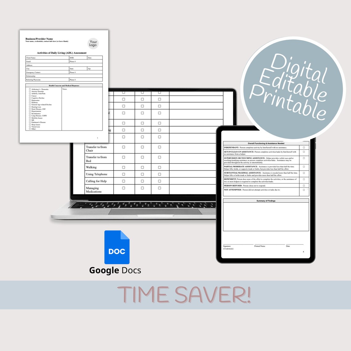 ADL Assessment, Activities of Daily Living Checklist, Care Plan, OT ...