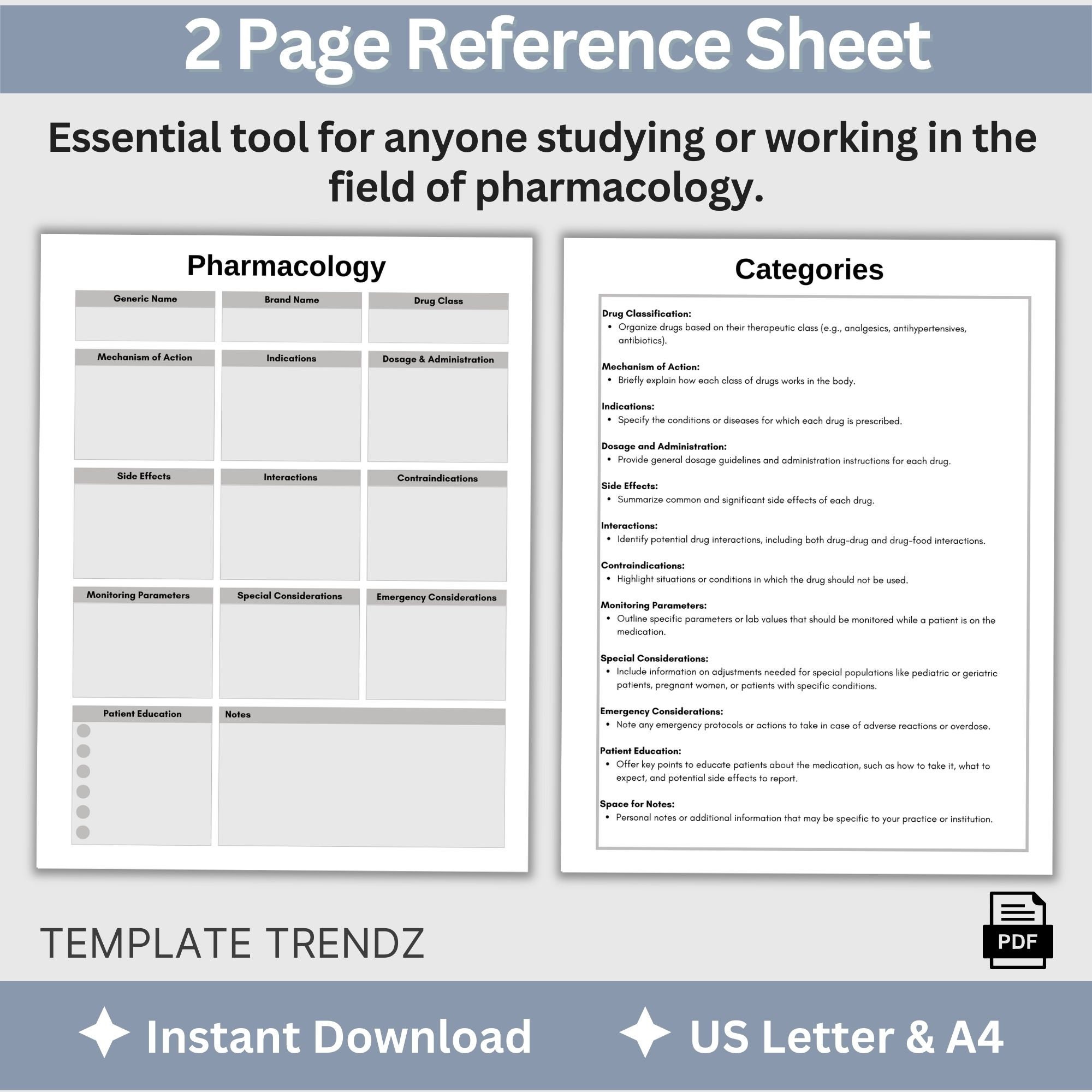 Pharmacology Drug Card, Nursing Study Guide, Pharmacology Template ...