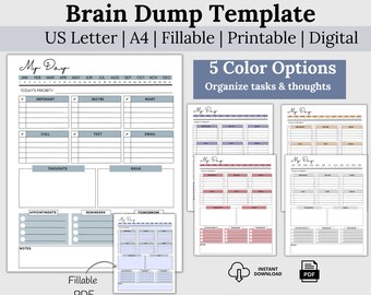 Brain Dump Template BUNDLE Printable, to Do List Editable, ADHD Daily ...