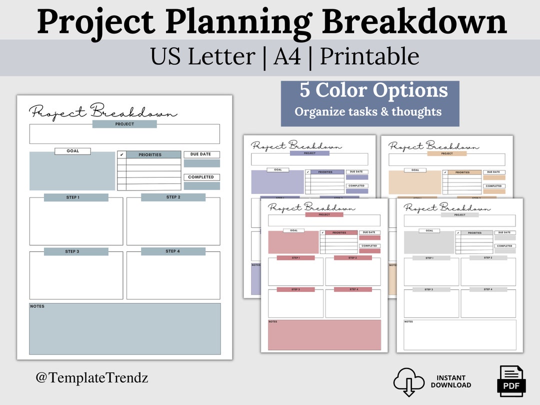 Project Breakdown Planner Task Planner Project Planner Page - Etsy