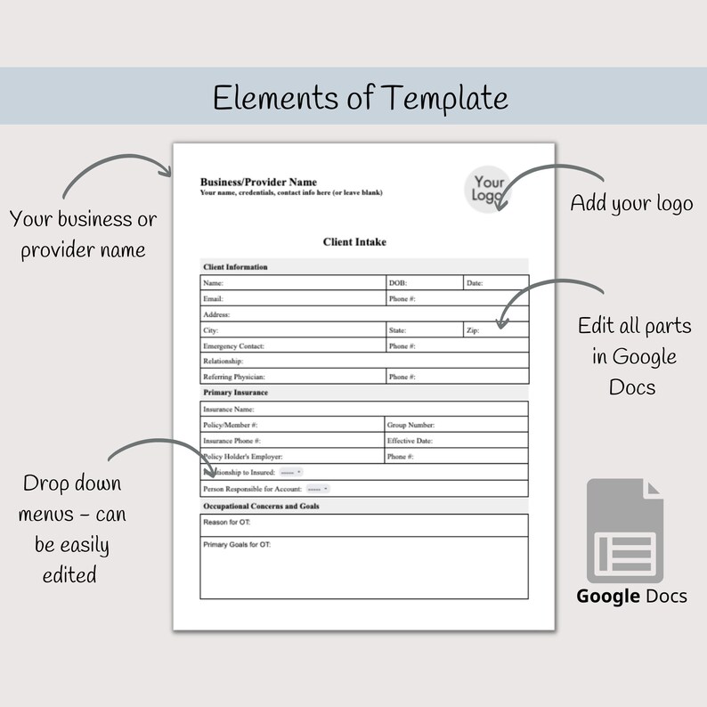 EDITABLE Client Intake for Occupational Therapists, OT Client Intake ...