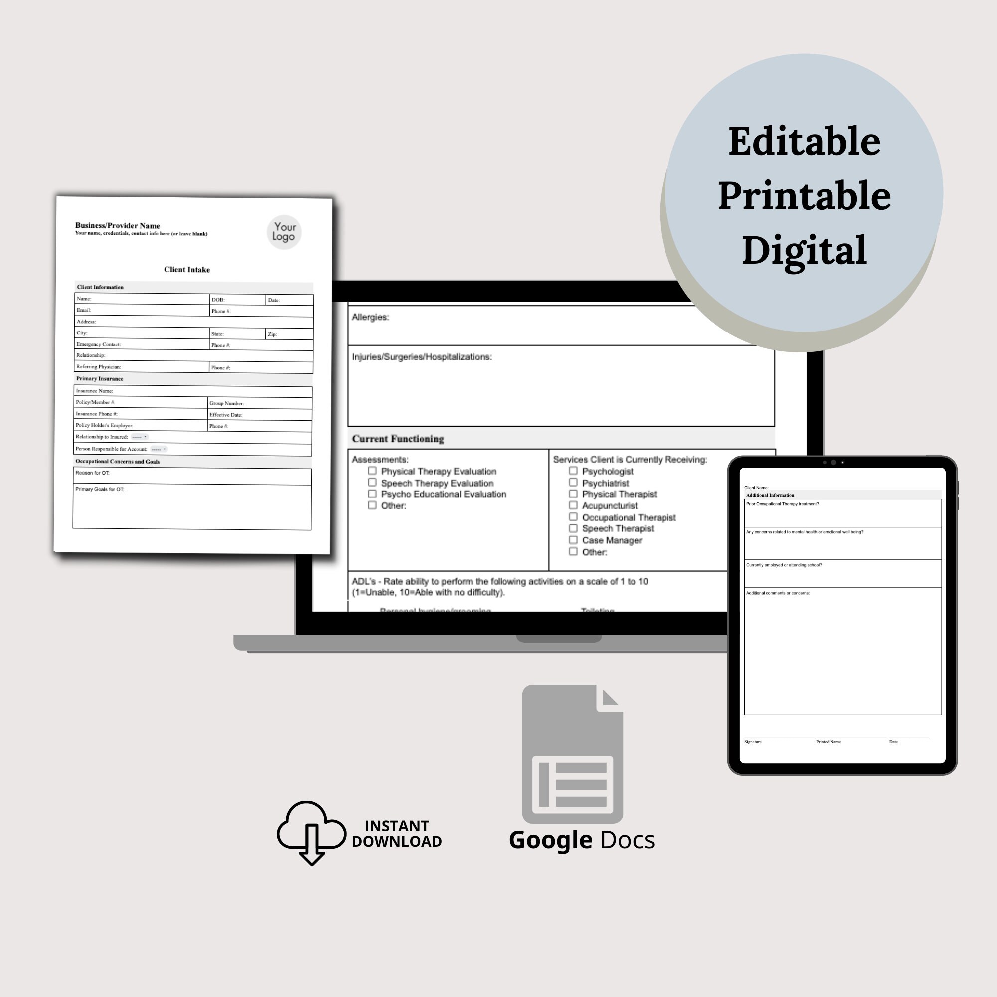 EDITABLE Client Intake for Occupational Therapists, OT Client Intake ...