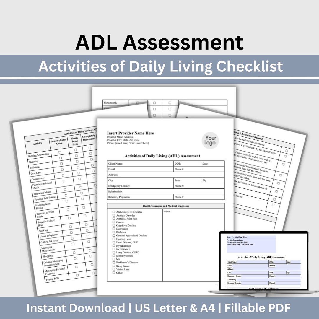 ADL Assessment, Activities of Daily Living Checklist, Care Plan, OT ...