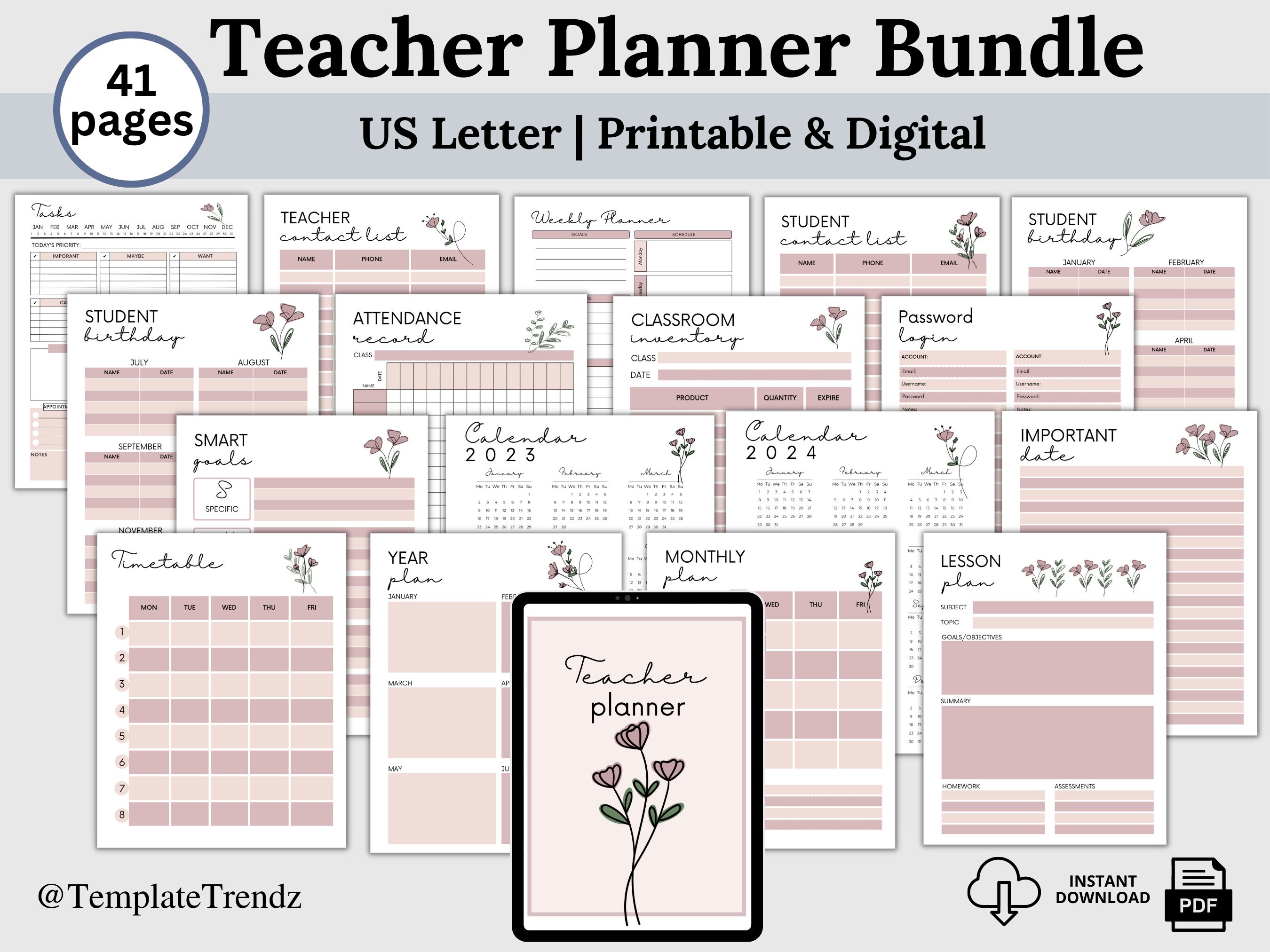 Teacher Planner Printable Lesson Plan Organizer 41 Page - Etsy