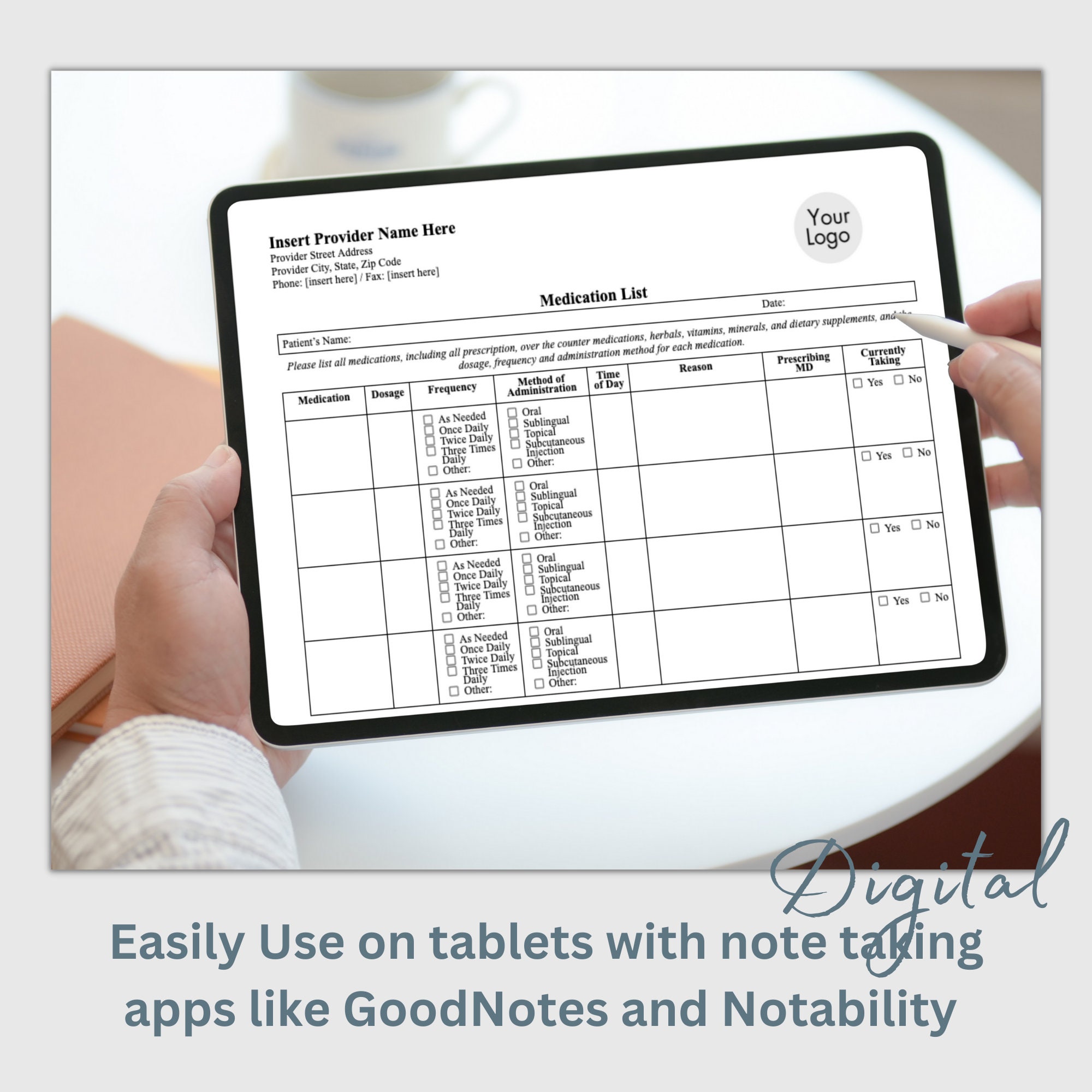 Patient Medication Intake Form for Medical Office, Patient Information ...