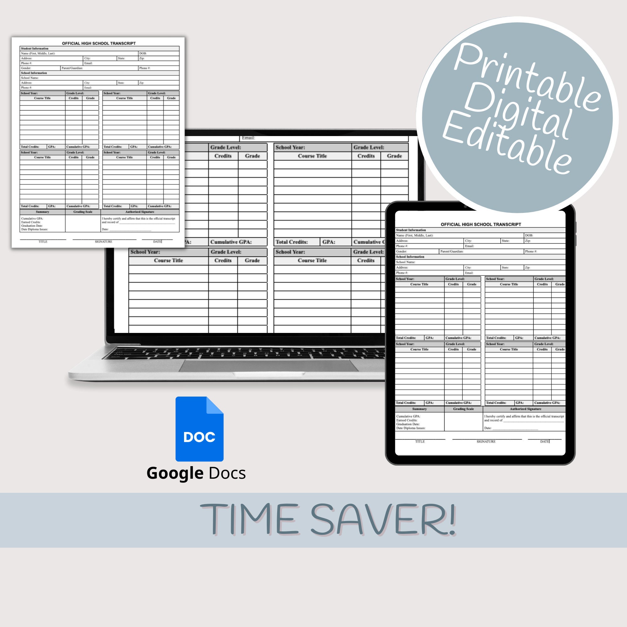 High School Transcript, Editable Google Doc Homeschool Report Card ...