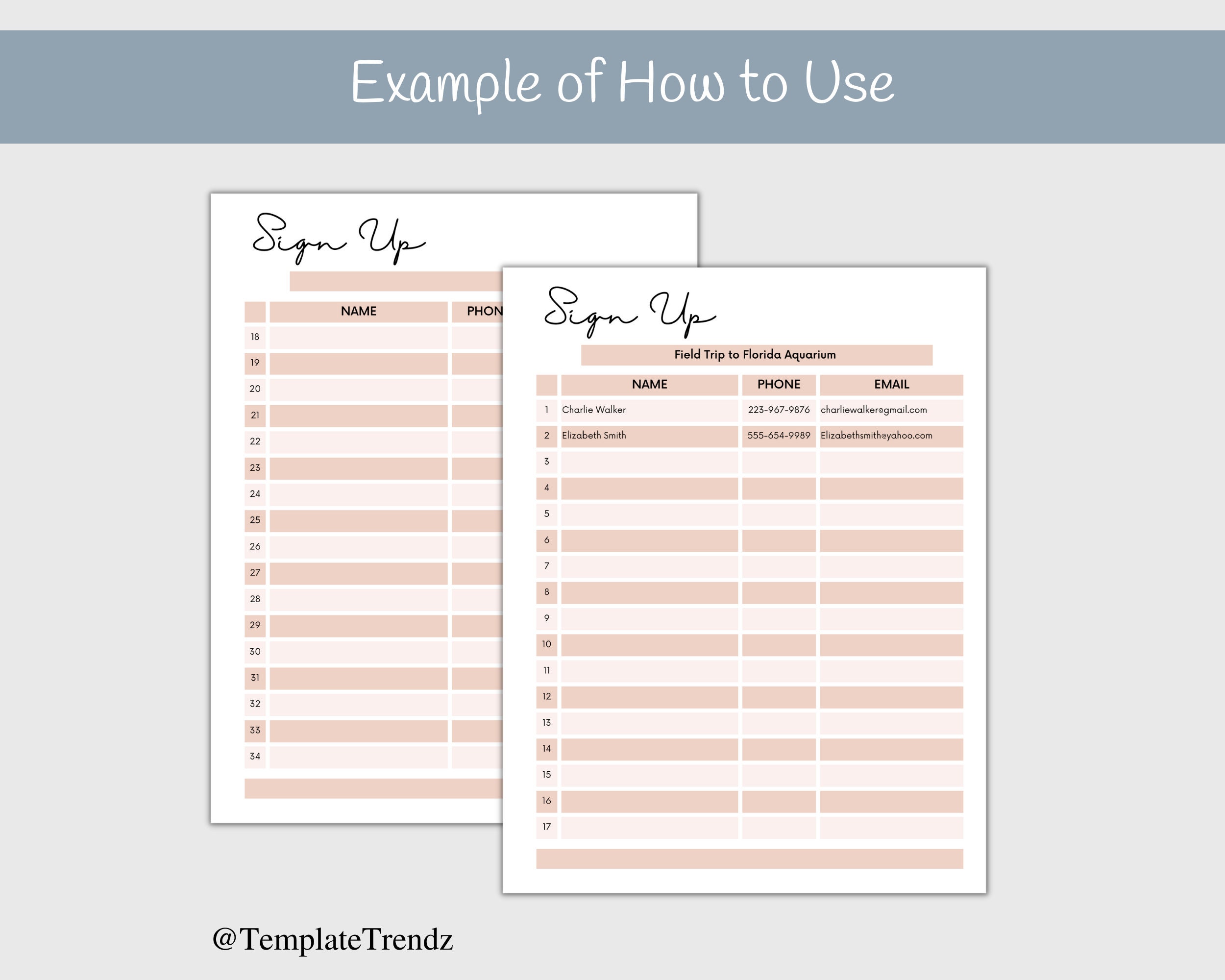 Printable Sign up Sheets, Sign up Sheet Template, Sign up List, Party ...