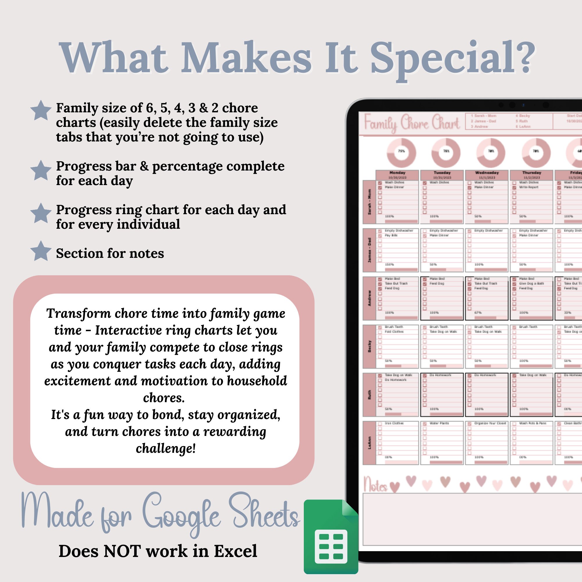 Family Chore Chart Google Sheets Planner, Editable Family Planner ...