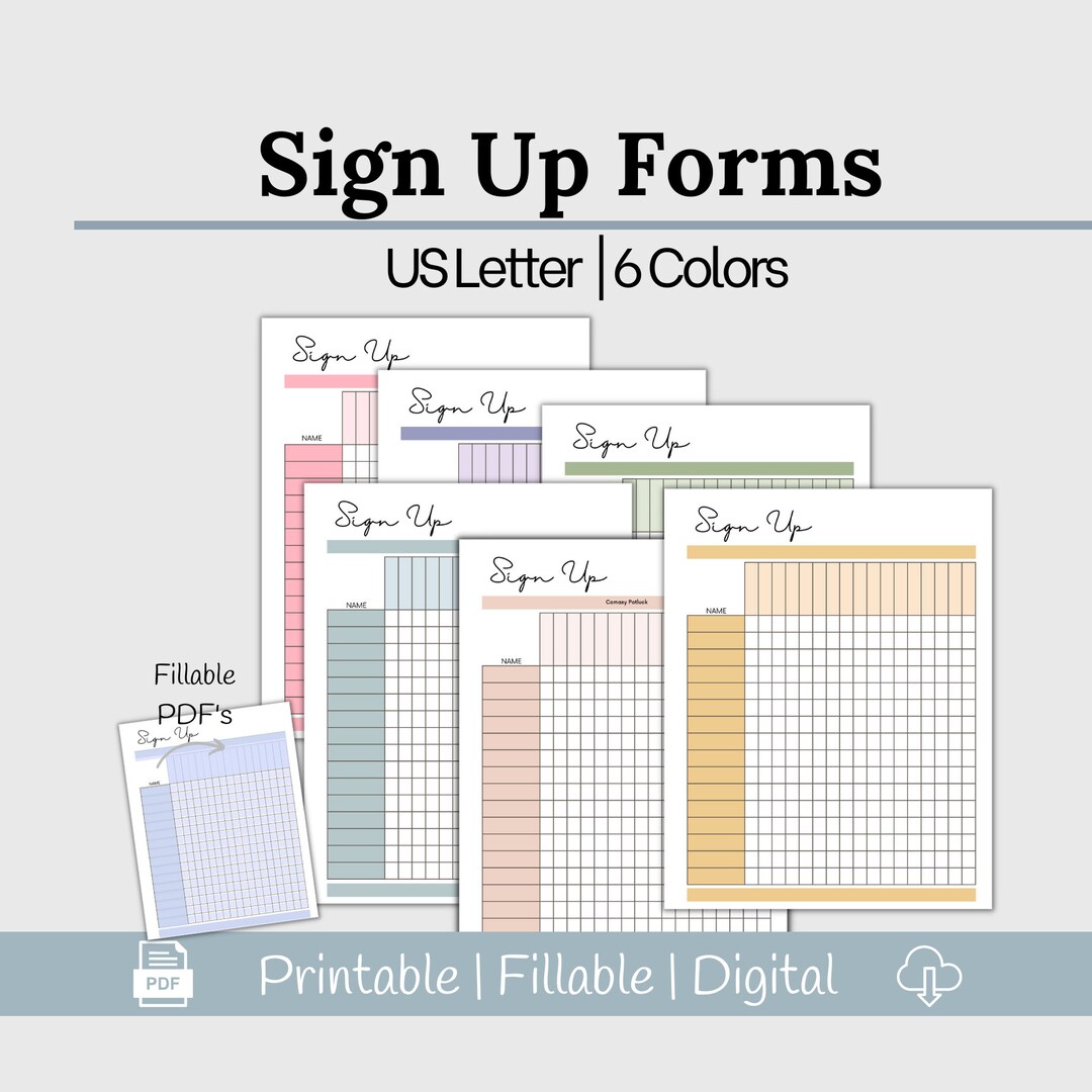Fillable Sign up Sheets, Sign up Sheet Template, Sign up List, Party ...