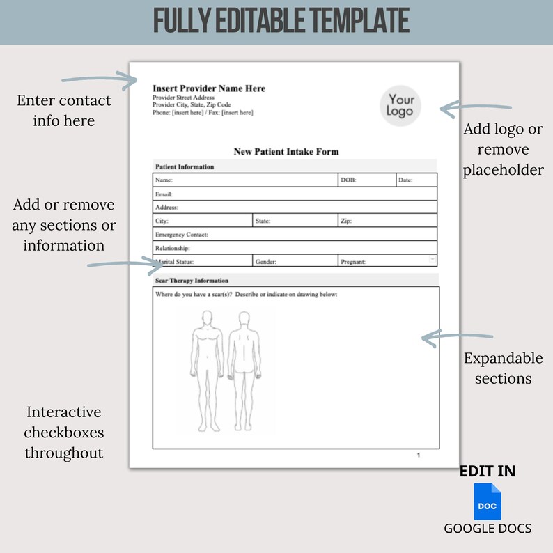 Scar Therapy Client Intake Form, Scar Treatment Planning, Physical ...