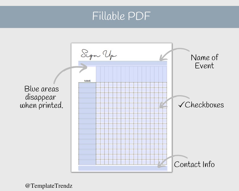 Fillable Sign up Sheets, Sign up Sheet Template, Sign up List, Party ...