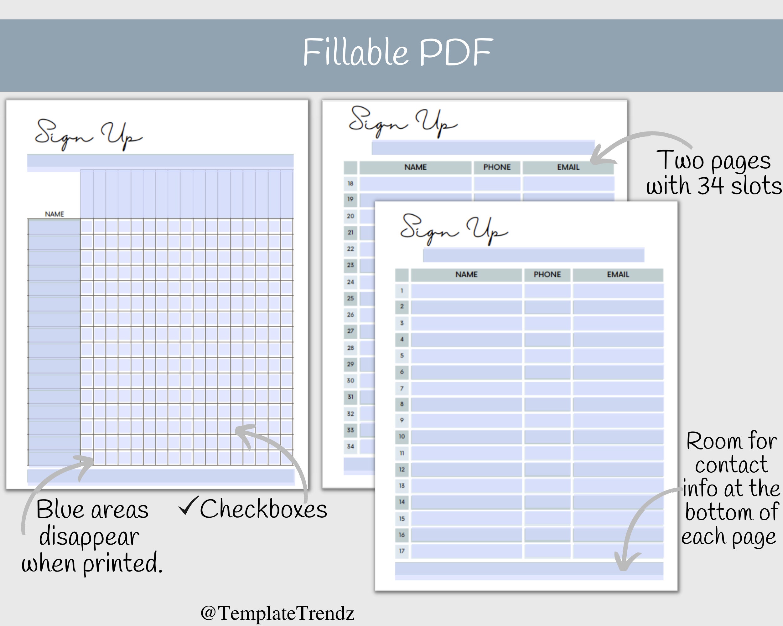 Fillable Sign up Sheets, Sign up Sheet Template, Sign up List, Party ...