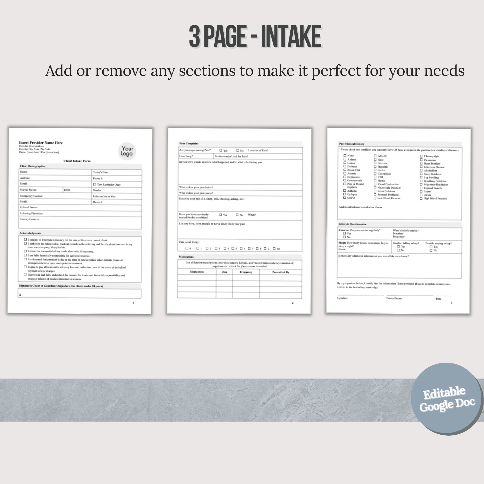Physiotherapy Client Intake Form, Printable Patient Intake Form ...