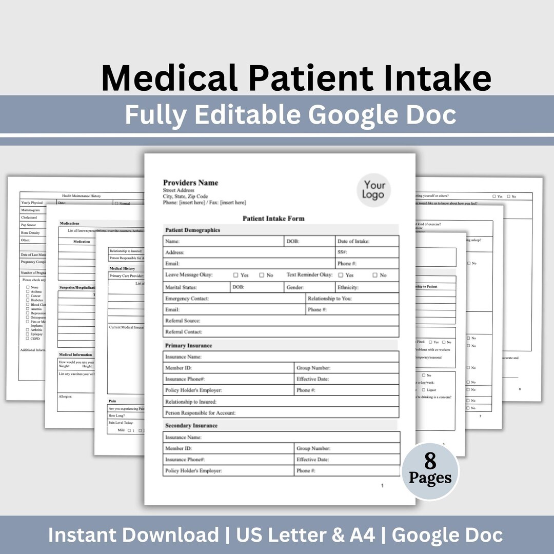 Patient Health History Template for Health Care Office, Printable ...
