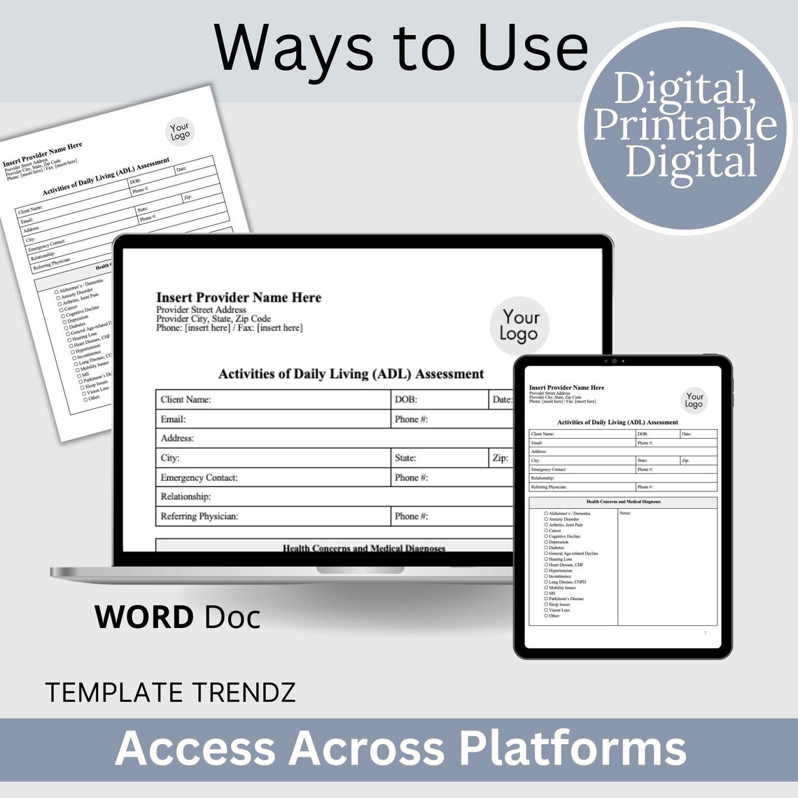 ADL Assessment, Activities of Daily Living Checklist, Care Plan, OT ...