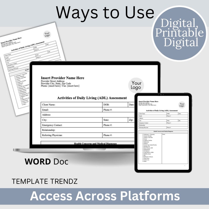 ADL Assessment, Activities of Daily Living Checklist, Care Plan, OT ...