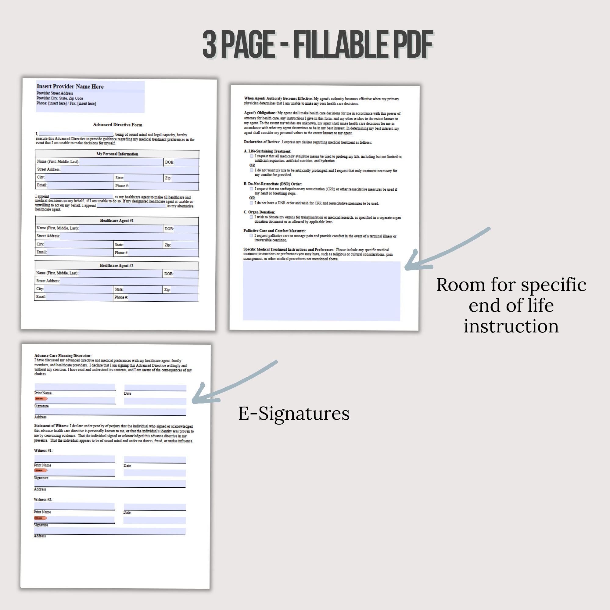 Advanced Directive Template, Medical Office Forms, End of Life ...
