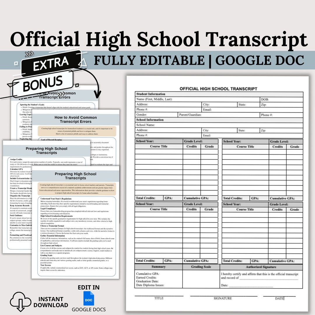 High School Transcript, Editable Google Doc Homeschool Report Card ...