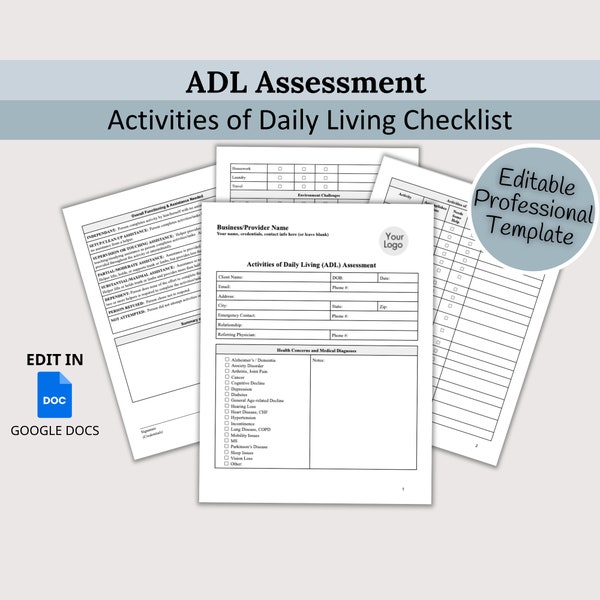 Activities of Daily Living Checklist - Etsy