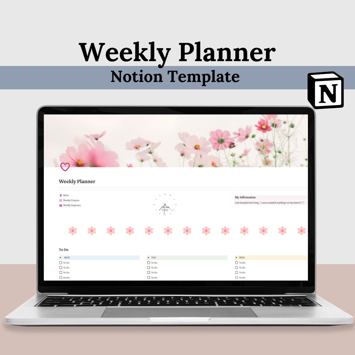 Notion Template Notion Weekly Planner Minimalist Template - Etsy
