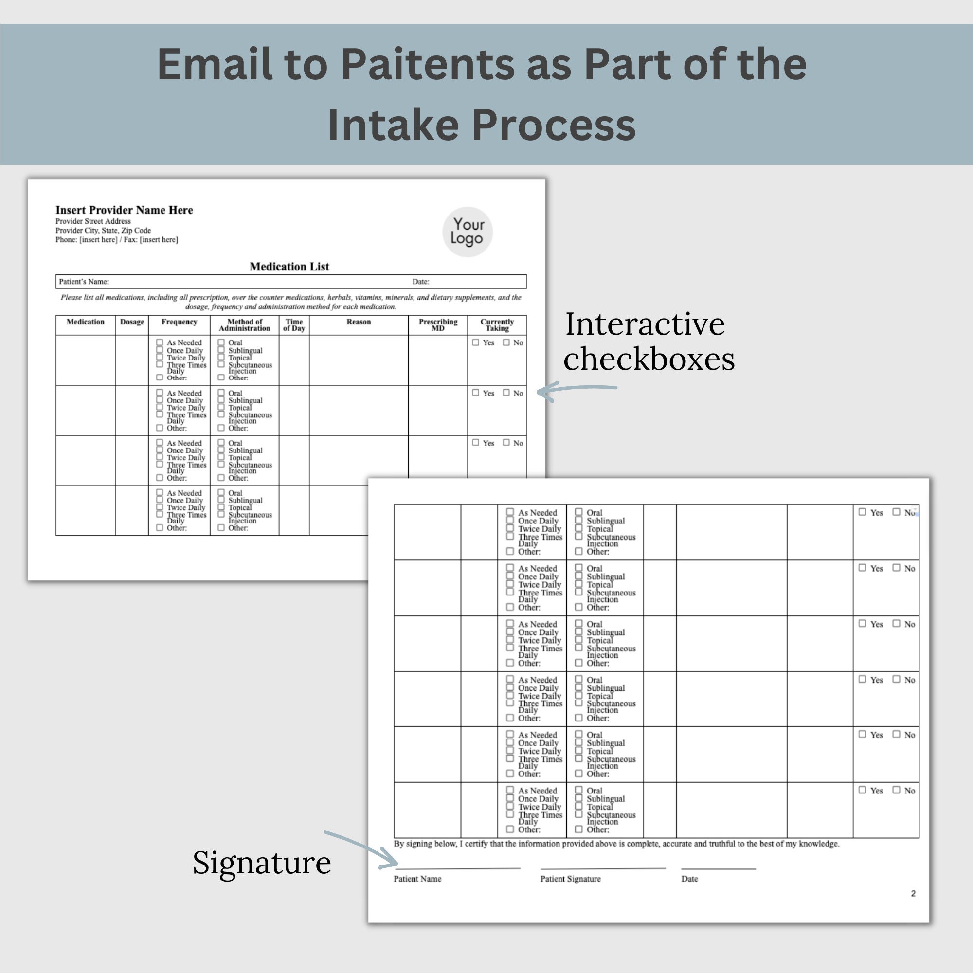 Patient Medication Intake Form for Medical Office, Patient Information ...