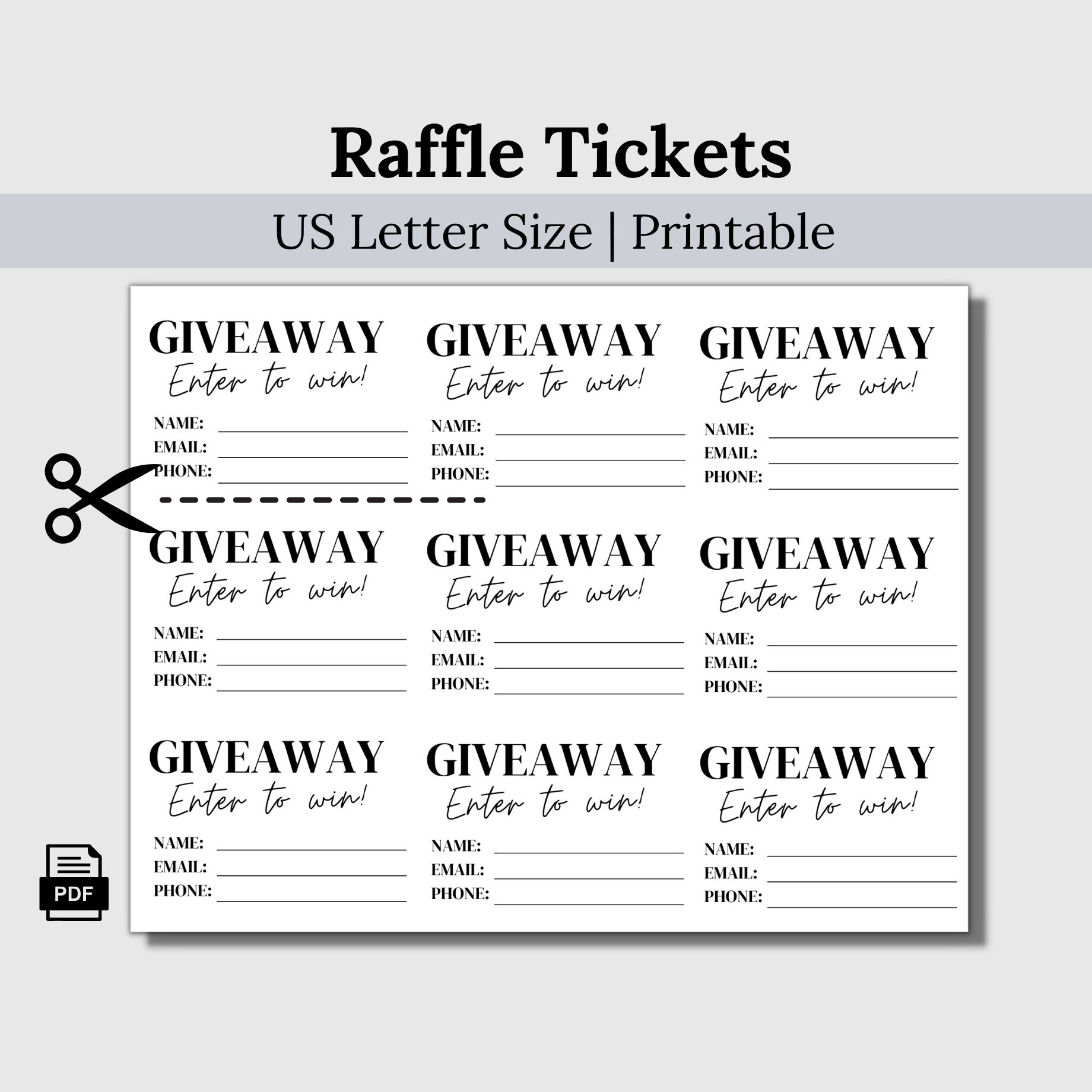 Raffle Tickets Printable, Enter to Win Printable Ticket, Charity ...