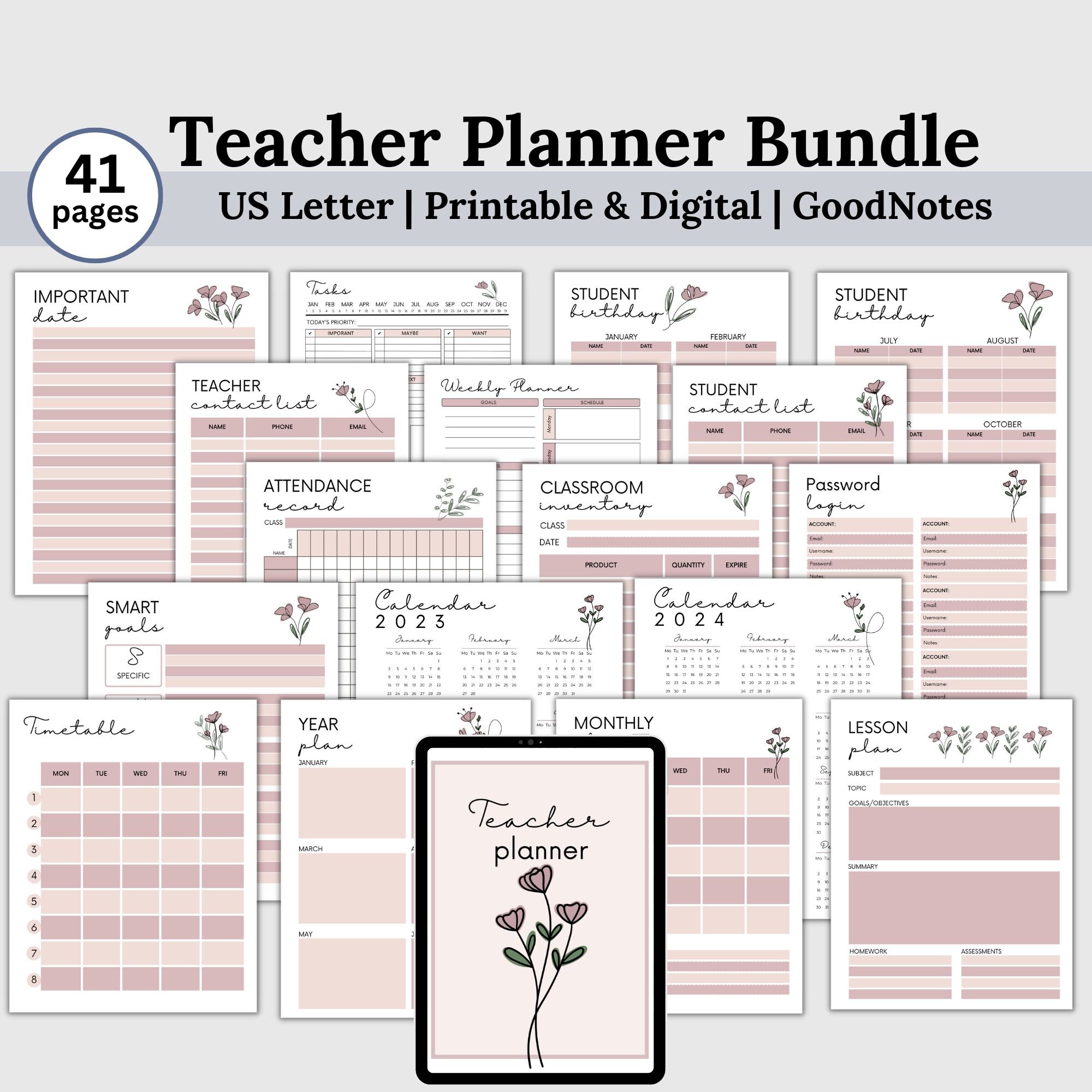 Teacher Planner Printable, Lesson Plan Organizer, Academic Planner ...