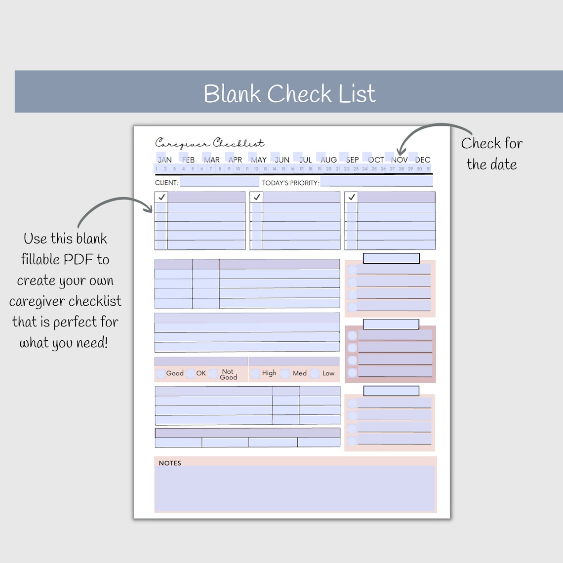 Caregiver Checklist, Home Care Visit Report Form, Daily Log, Fillable ...