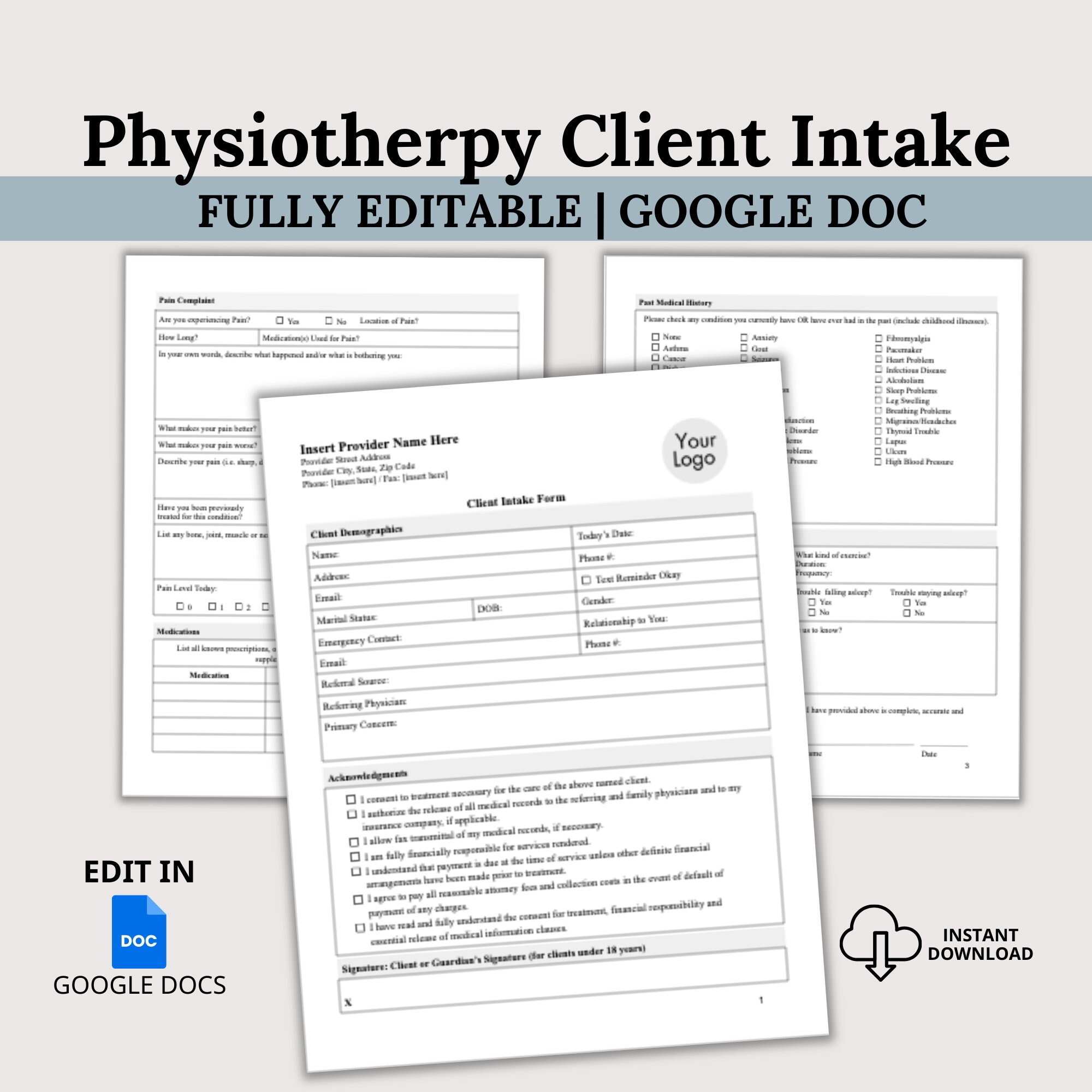 Physiotherapy Client Intake Form, Printable Patient Intake Form ...