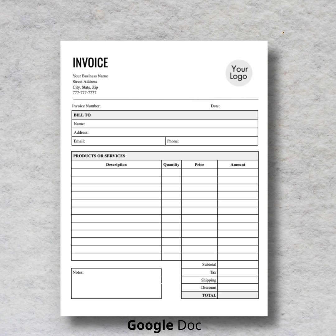 Plantilla de factura Formulario de Google Doc editable, Factura ...
