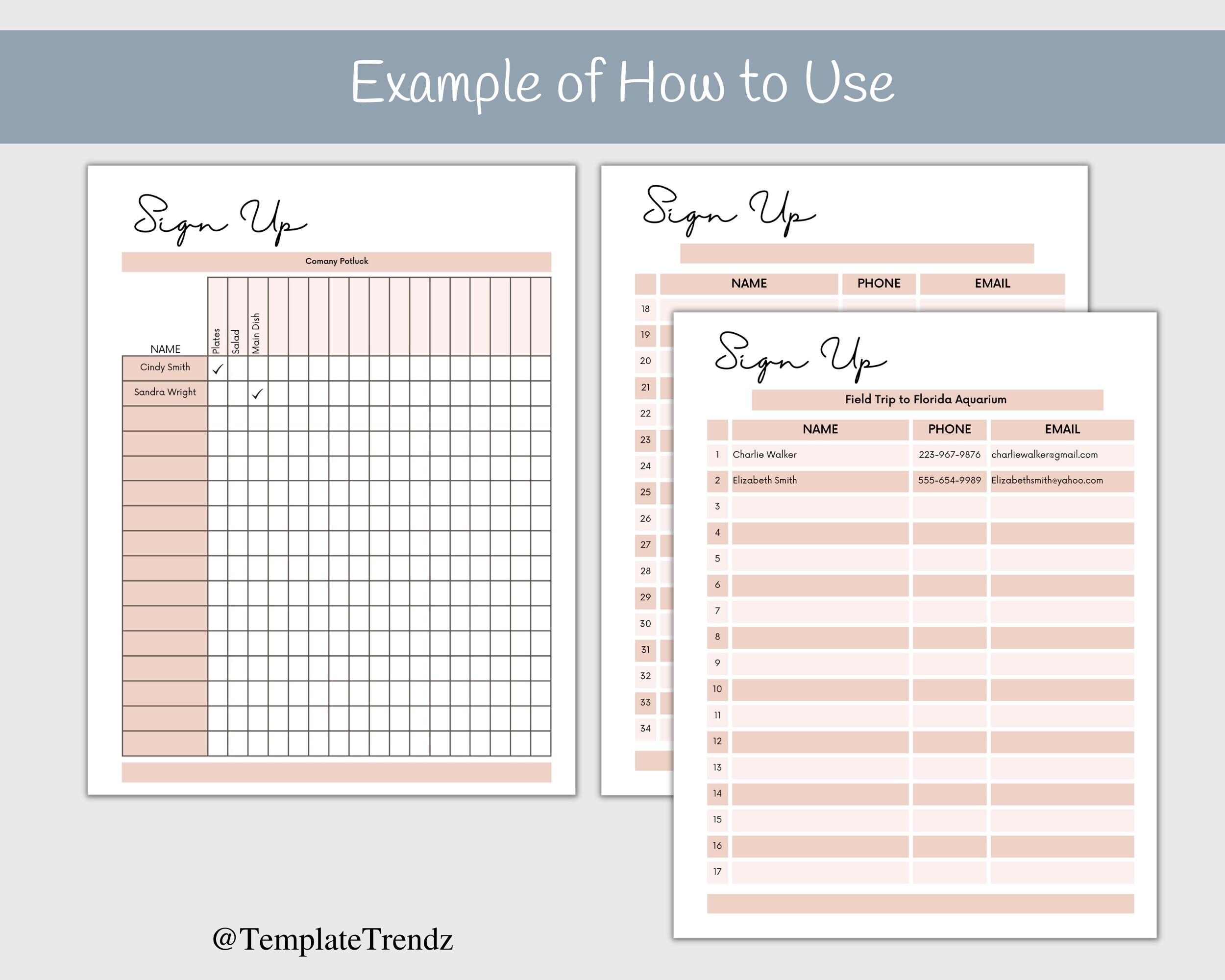 Printable Sign up Sheets, Sign up Sheet Template, Sign up List, Party ...
