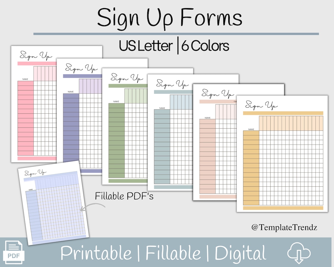 Fillable Sign up Sheets Sign up Sheet Template Sign up List - Etsy
