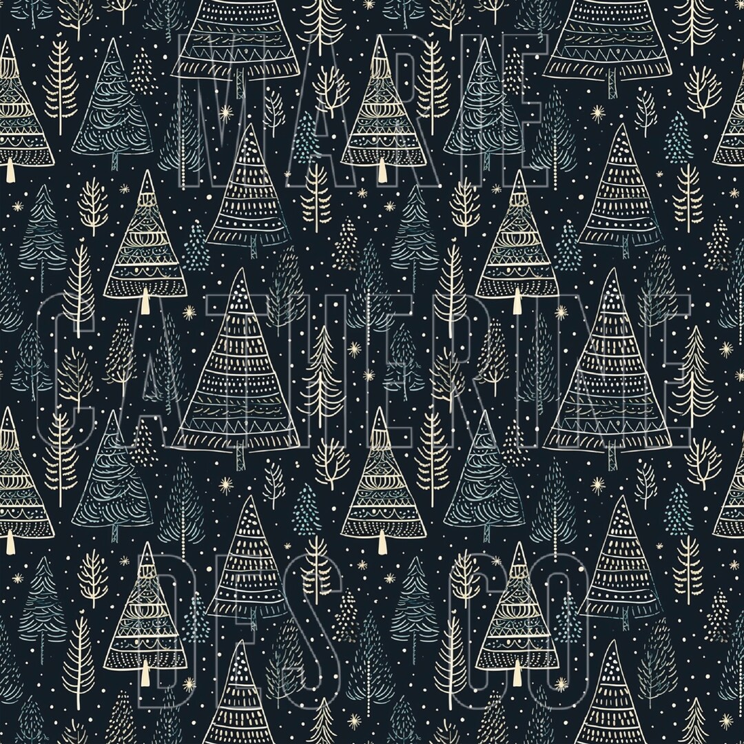 Navy Doodle Christmas Trees Seamless Repeating Pattern - Etsy