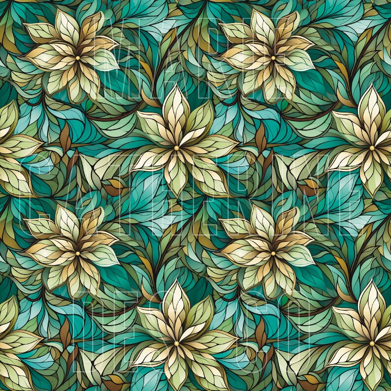 Stained Glass Poinsettias Seamless Repeating Pattern - Etsy